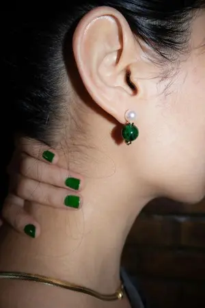 SEREE Robyn Pearl Jade Stone Drop Earrings