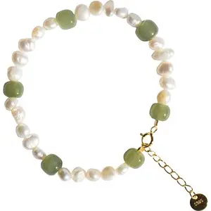 SEREE Isabelle Pearl And Jade Beaded Bracelet - Light Green