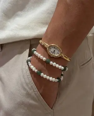 SEREE Isabelle Freshwater Pearl And Green Jade Bracelet