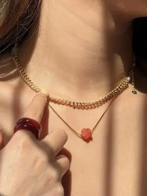 SEREE Kyoto Flower Agate Pendant Necklace - Red