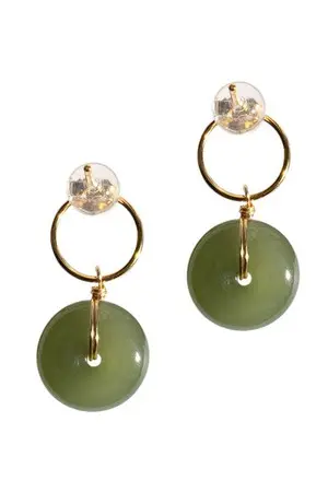SEREE Coin Jade Dangle Earrings - Light Green