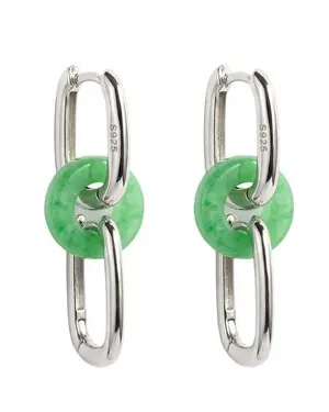 SEREE Della Convertible Link Jade Earrings In Sterling Silver - Bright Green