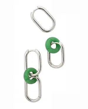 SEREE Della Convertible Link Jade Earrings In Sterling Silver - Bright Green