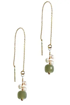 SEREE Madeleine Jade And Freshwater Pearl Drop Earrings - Light Green