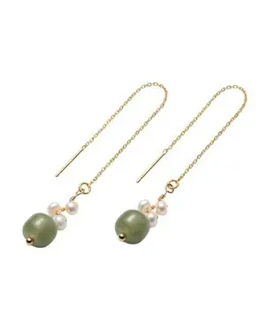 SEREE Madeleine Jade And Freshwater Pearl Drop Earrings