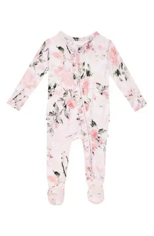 POSH PEANUT Rose Ruffle Fitted Footie Pajamas - Light/ Pastel Pink