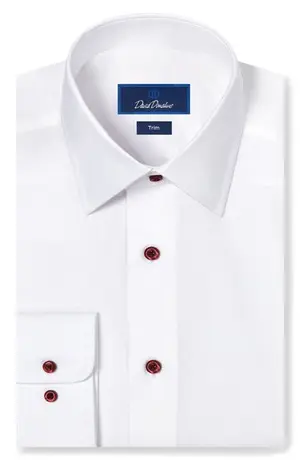 David Donahue Trim Fit Solid Cotton Dress Shirt - White