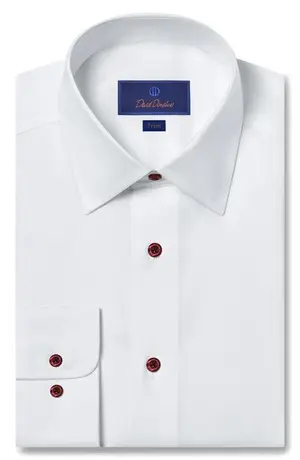 David Donahue Trim Fit Solid Cotton Dress Shirt Whitednu