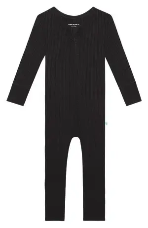 POSH PEANUT Fitted Rib Convertible Footie Pajamas - Black