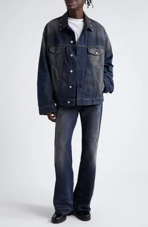 Acne Studios Leather Collar Oversized Denim Jacket