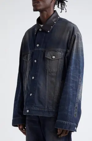 Acne Studios Leather Collar Oversized Denim Jacket