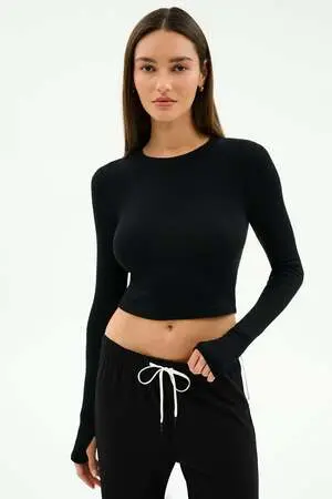 Splits59 Louise Ribbed Long Sleeve Shirt - Black