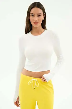 Splits59 Louise Ribbed Long Sleeve Shirt - White