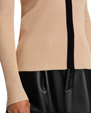 T Tahari V-neck Ribbed Sweater - Toasted Almond/black