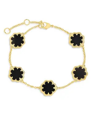 Sterling Forever Rose Petal Station Bracelet - Black/gold