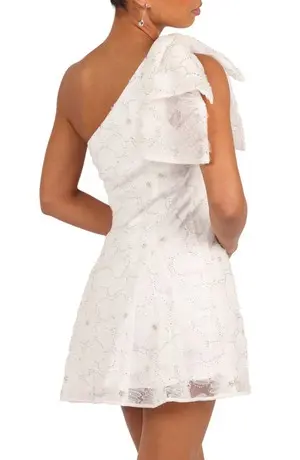 PETAL & PUP Ashly Beaded Floral One-shoulder Mini Dress