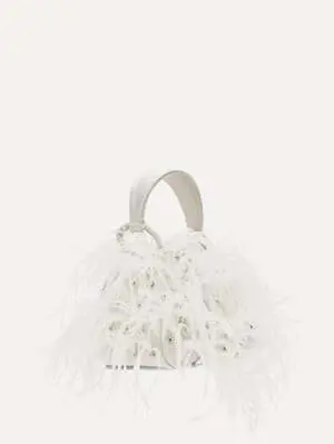 Oscar De La Renta Nano Ostrich Feather O Handle Bag - White