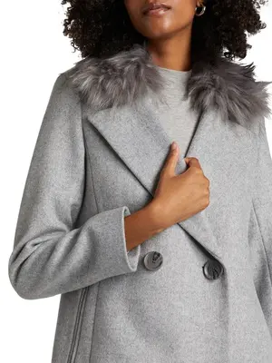 MERCER COLLECTIVE Madison Faux Fur-collar Maxi Wool Coat