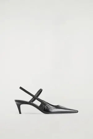 Cos Pointed Leather Slingback Kitten Heels