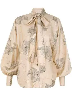 Zimmermann Eden Printed Silk Blouse
