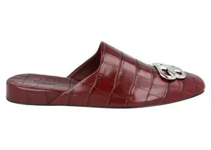 Balenciaga Croc Embossed Leather Cosy Bb Mule - Dark Red
