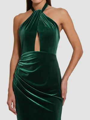 Mac Duggal Draped Velvet Halter Column Gown - Emerald