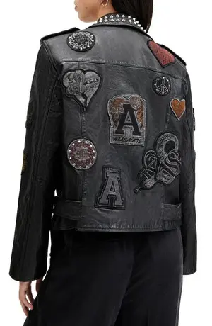 ALLSAINTS College Stud Detail Leather Biker Jacket - Black