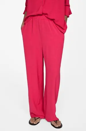 Mango Textured Flowy Pants - Strawberry