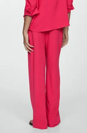 Mango Textured Flowy Pants - Strawberry