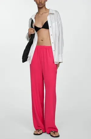 Mango Textured Flowy Pants - Strawberry