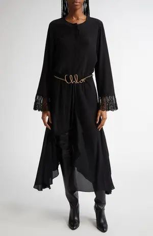 Chloé Lace Cuff Silk Crêpe De Chine Shirt