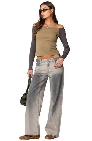 EDIKTED Contrast Off-the-shoulder Crop Top - Olive