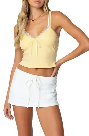 EDIKTED Lacy Layered Crop Camisole - Yellow