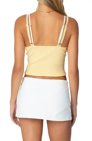 EDIKTED Lacy Layered Crop Camisole - Yellow