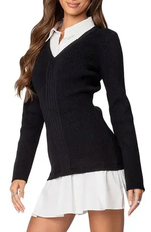 EDIKTED Long Sleeve Minidress - Black