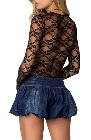 EDIKTED Colette Sheer Lace Bodysuit - Black