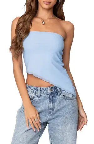 EDIKTED EDIKTED Vivi Mesh Asymmetric Tube Top Light-blue