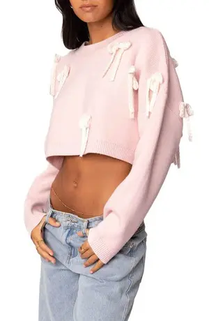EDIKTED Bow Knit Crop Sweater