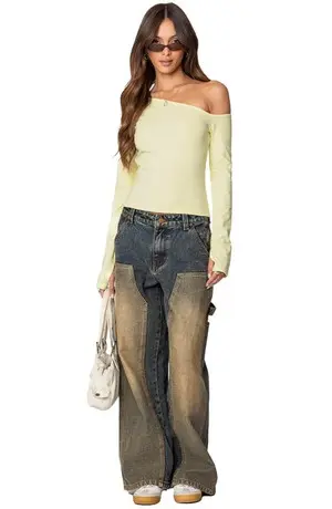 EDIKTED Swim One-shoulder Top - Yellow