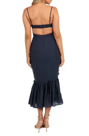 PETAL & PUP Rosette Mermaid Midi Dress - Navy