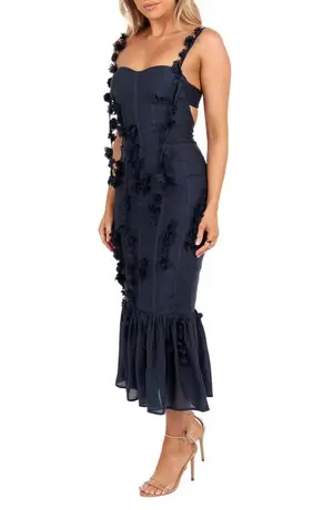 PETAL & PUP Rosette Mermaid Midi Dress - Navy