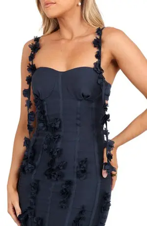 PETAL & PUP Rosette Mermaid Midi Dress - Navy