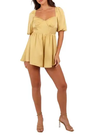PETAL & PUP Billie Open Back Satin Romper - Honeysuckle Yellow