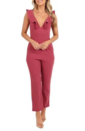 PETAL & PUP Mirabelle Ruffle Jumpsuit - Dark Rose