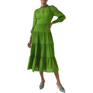 LK BENNETT Flora Chevron Bracelet Sleeve Silk Blend Dress - Green