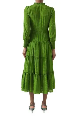 LK BENNETT Flora Chevron Bracelet Sleeve Silk Blend Dress