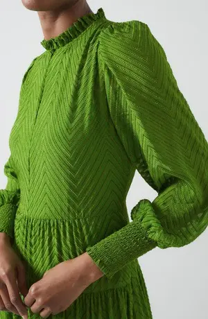 LK BENNETT Flora Chevron Bracelet Sleeve Silk Blend Dress