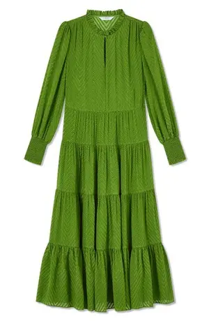 LK BENNETT Flora Chevron Bracelet Sleeve Silk Blend Dress