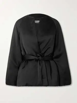 Another Tomorrow Belted Padded Satin Jacket