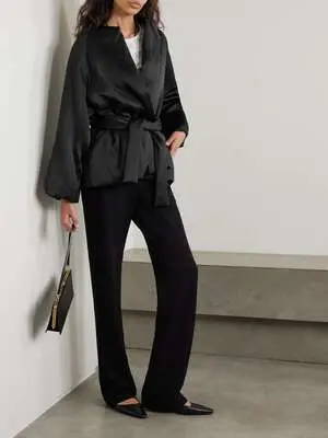Another Tomorrow Belted Padded Satin Jacket